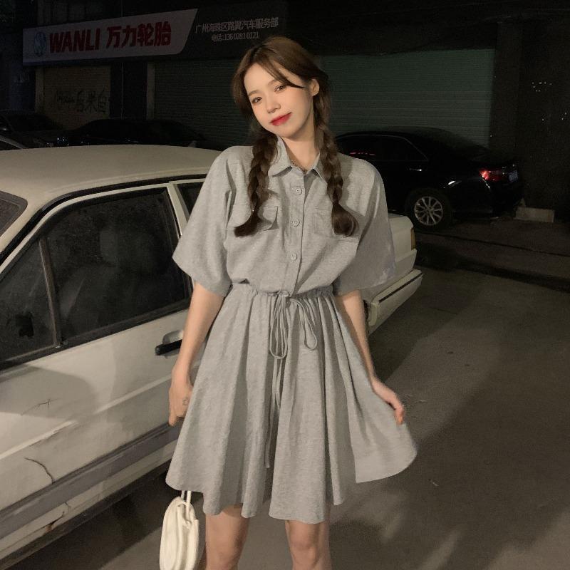 【M-5xl 40-100kg】 夏季新款大码polo领抽绳收腰胖mm2-300斤宽松显瘦短袖减龄连衣裙 fat bigsize oversize dress | Shopee Malaysia