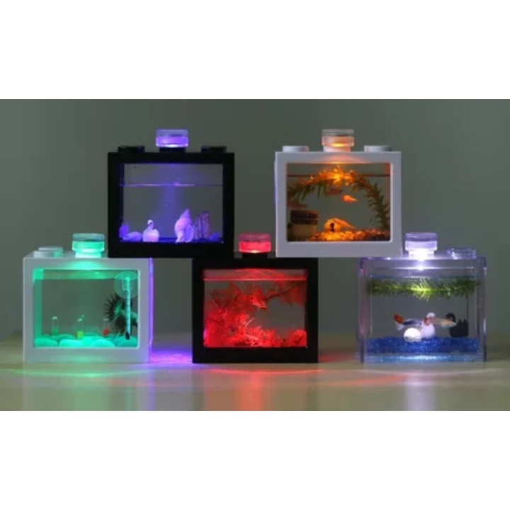Betta Fish Mini Aquarium Tank Lego Type Aquarium Tank With LED Light ...