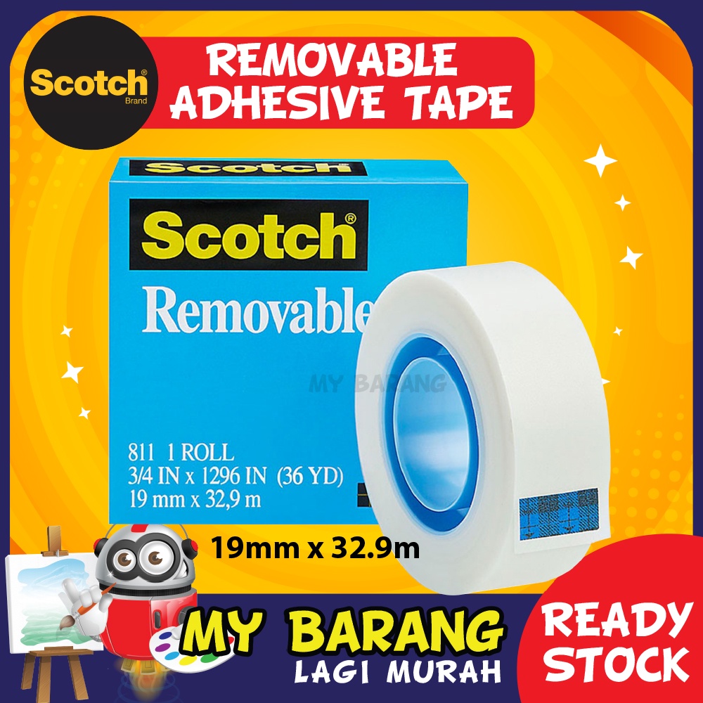 3M Scotch 811 Removable Adhesive Tape (19mm x 33M) Scotch® Removable ...