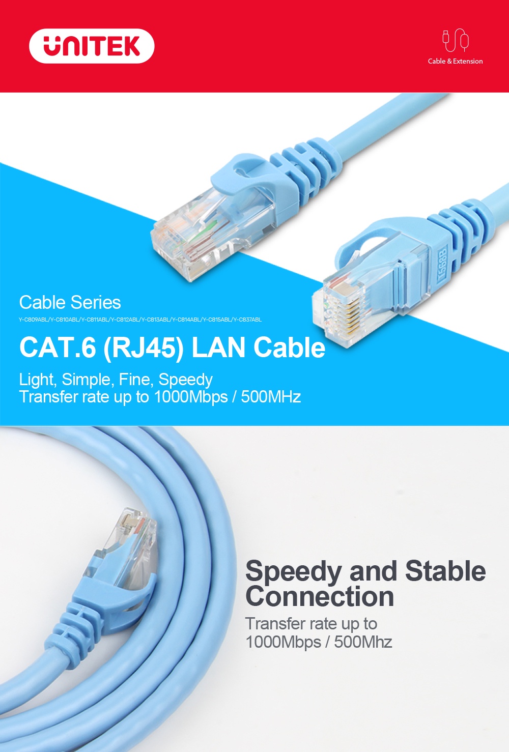 Unitek Cat.6 UTP RJ45 Gigabit Ethernet LAN Cable 8P8C Connector ...