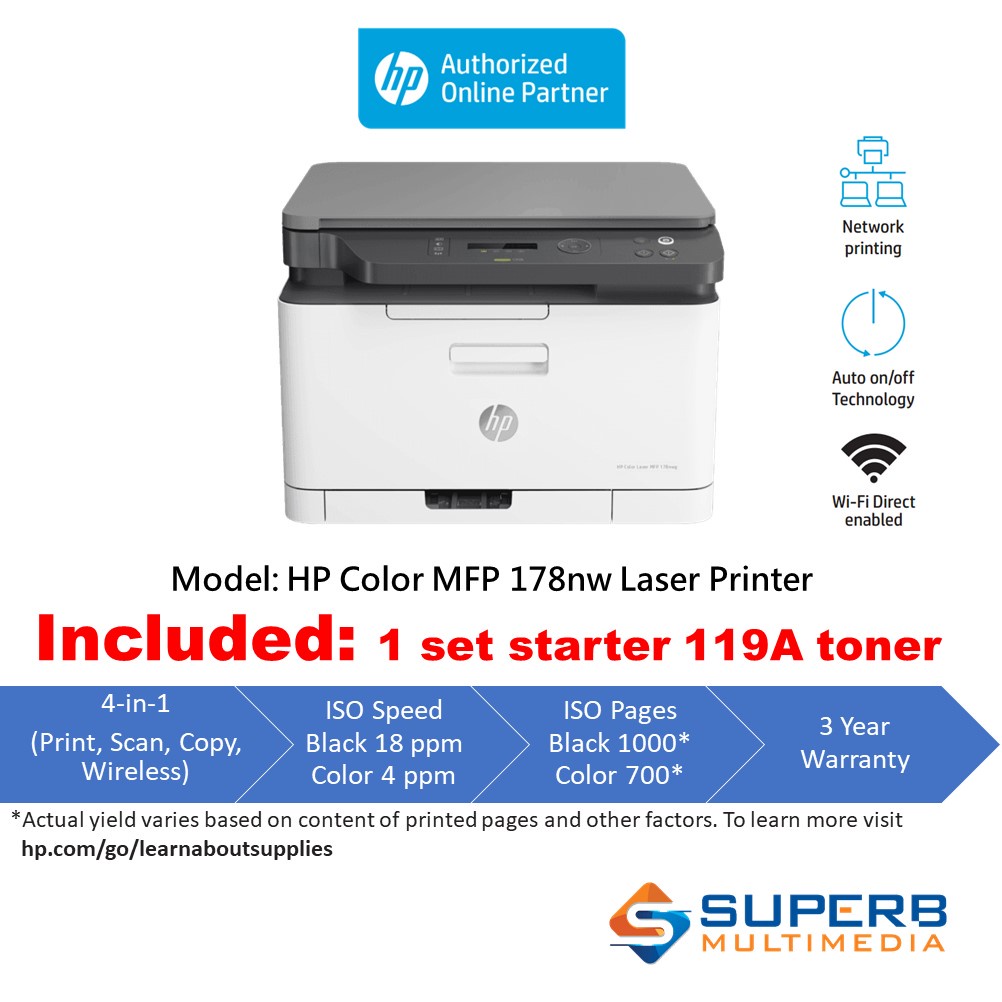HP Color Laser MFP 178nw All-In-One Laser Printer | Shopee Malaysia