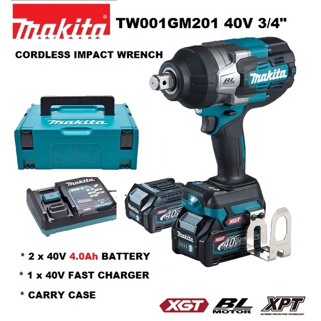 MAKITA TW001GM201 40V 3/4" 19MM CORDLESS BRUSHLESS IMPACT WRENCH(C/W 2X ...