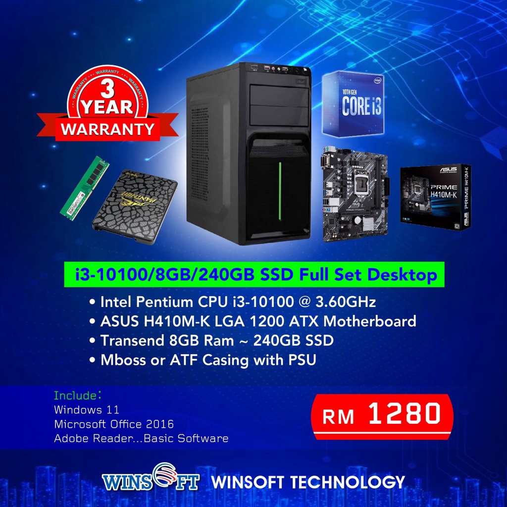 Budget PC Package (INTEL i3-10100/ 8GB / 256GB SSD) | Shopee Malaysia