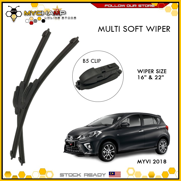 Perodua Myvi 2018 Multi Functional Soft Rubber Wipers Car Wiper Blade ...