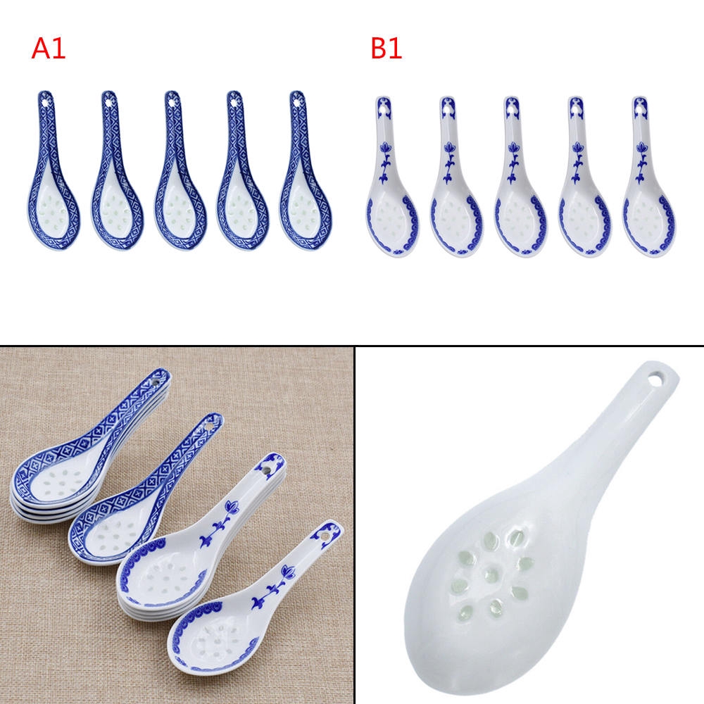 5pcs Porcelain Ceramics Soup Spoons Chinese Traditional Ceramics Spoon ...
