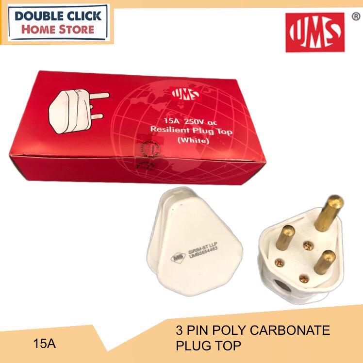 UMS 15A 3 Pin Plug Top Poly Carbonate 3 Round Pin Plug Top Sirim ...
