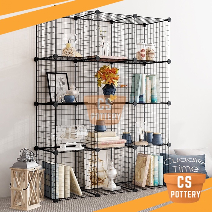 DIY Storage Rack Cube Cabinets Grids Panel Iron Metal Shelf Organizer ...