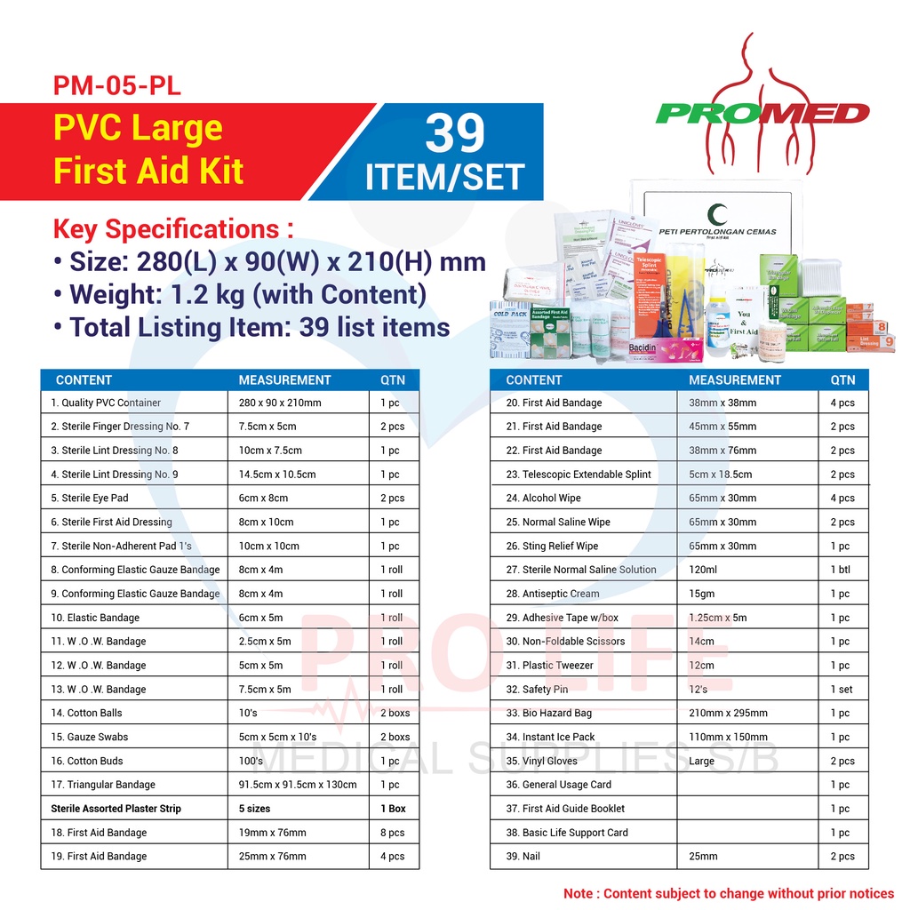 PROMED PVC First Aid Kit(5 Series) PETI PERTOLONGAN CEMAS Emergency Kit ...