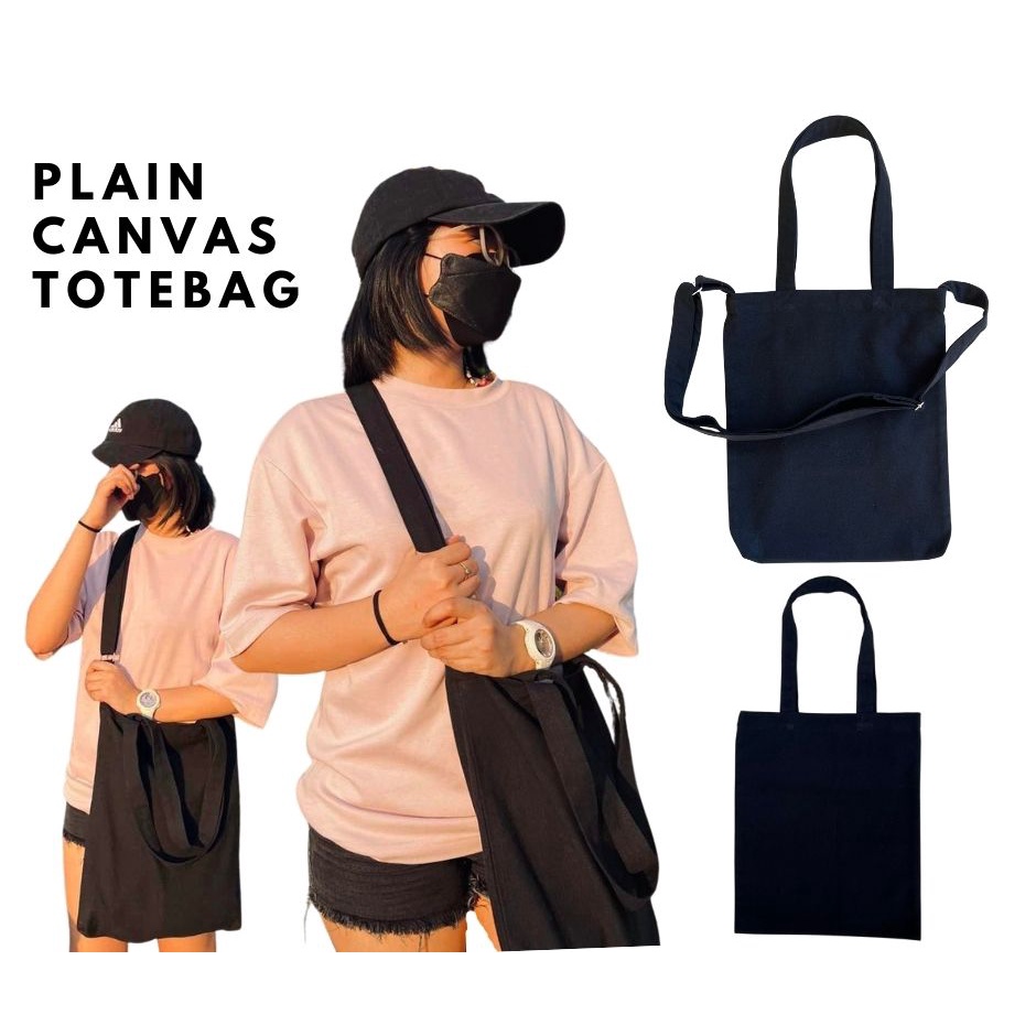 Plain Black Canvas Tote bag Vertical (flat) & Horizontal (beachbag-type ...