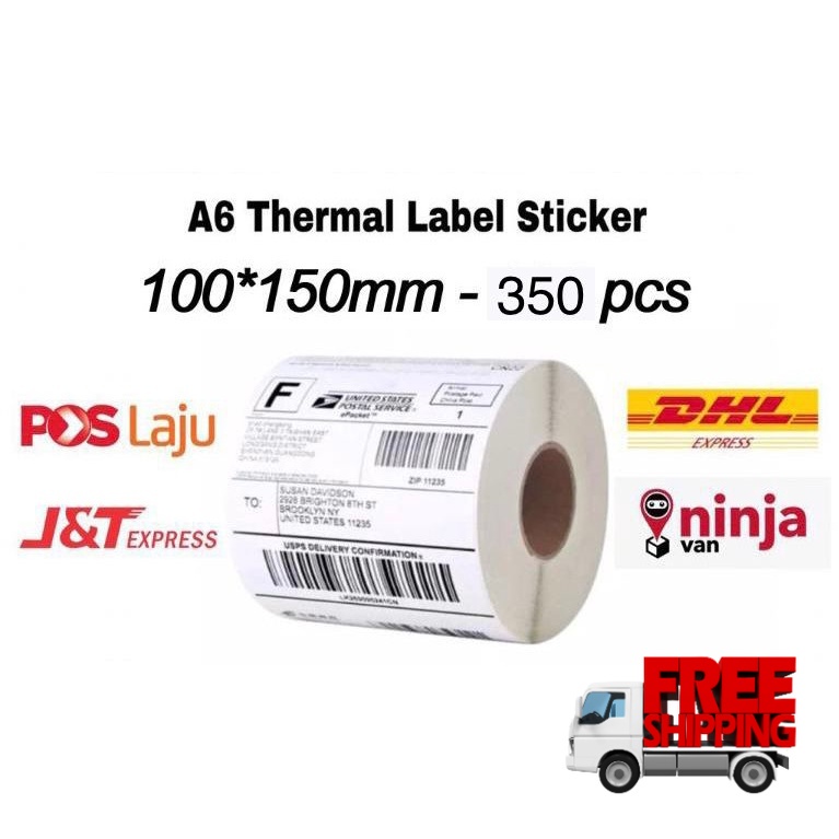 A6 ( 100*150mm = 10cm*15cm Roll 350pcs White ) Thermal Sticker Thermal ...