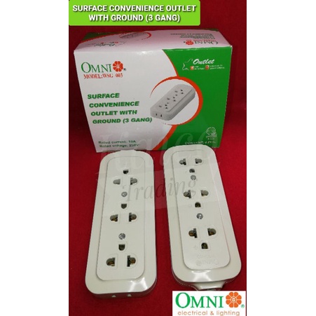 Omni Surface Convenience Outlet 3 Gang w/ Ground 10A 250V~ (WSG-003 ...