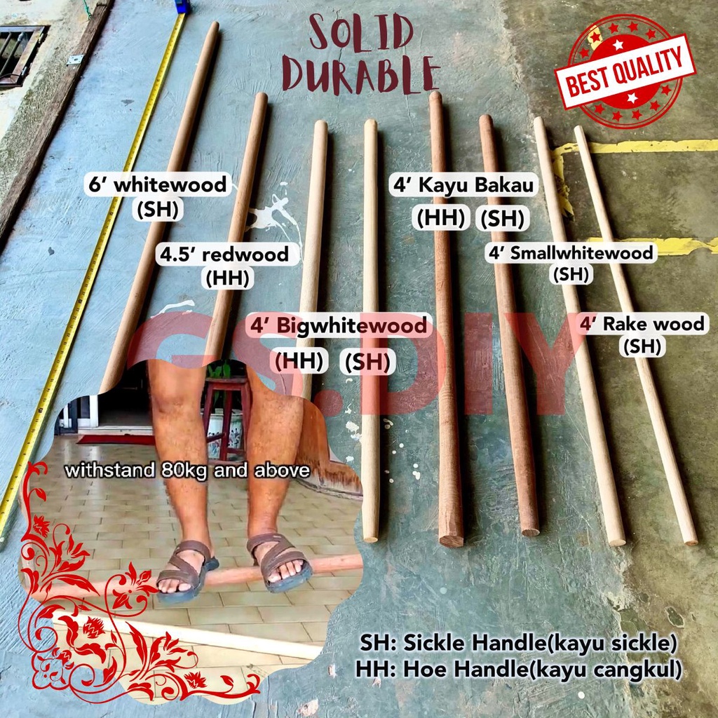 Batang Kayu Wooden Hoe Handle Cangkul, Sabit Pencakar Rake👸🏼Kayu Bakau ...
