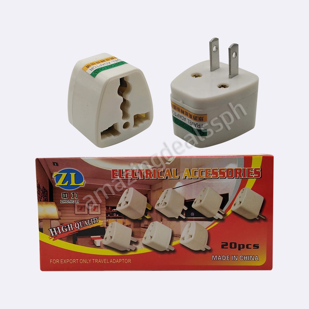 10A Travel Adaptor (2 Flat Pin Plug) -1box=20pcs. RTF ADAPTER | Shopee ...