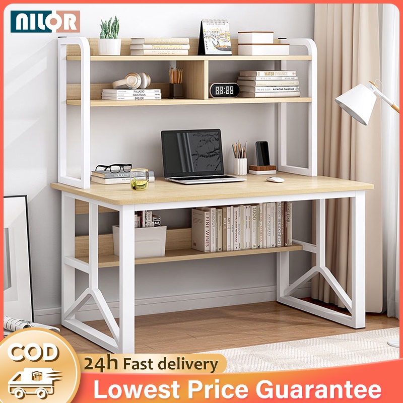 NR Computer Table With Book Shelf Student Study Table With Storage Rack ...