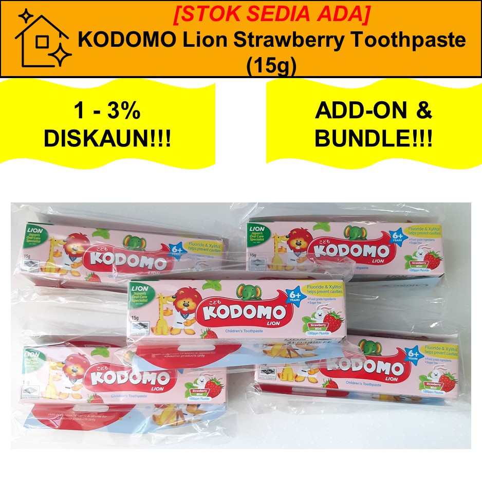 [𝗥𝗘𝗔𝗗𝗬 𝗦𝗧𝗢𝗖𝗞] KODOMO Lion Children Toothpaste - Strawberry (15g ...