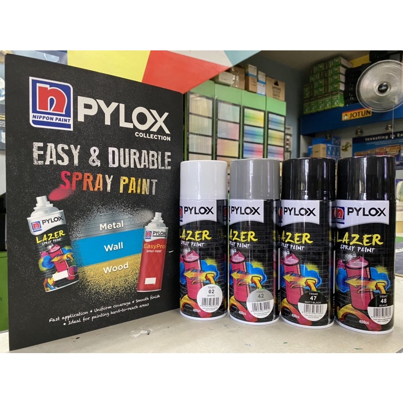 400cc Nippon Paint Pylox Lazer Spray Tin Hitam, Putih, Silver, Hitam ...
