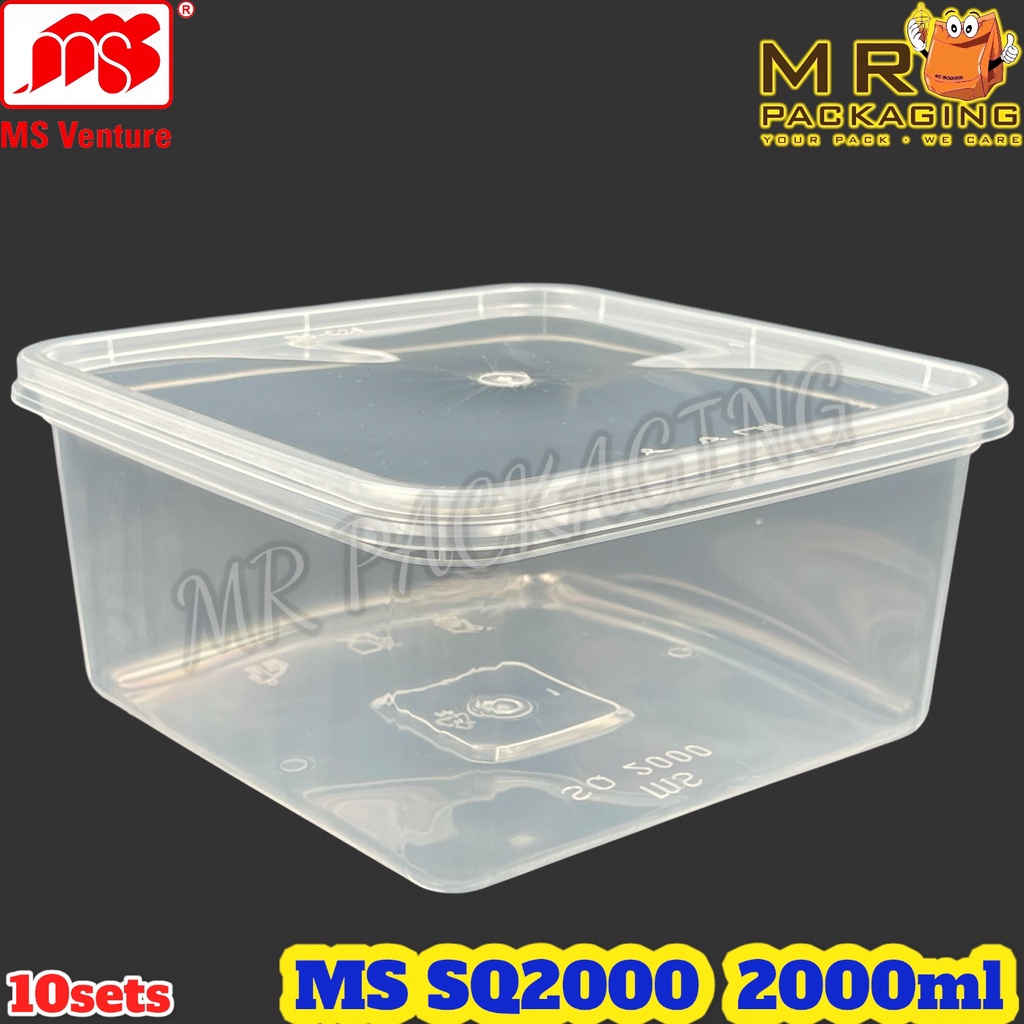 MS SQ2000 2000ml Square Container with Lid [ 10sets± ] Plastic ...