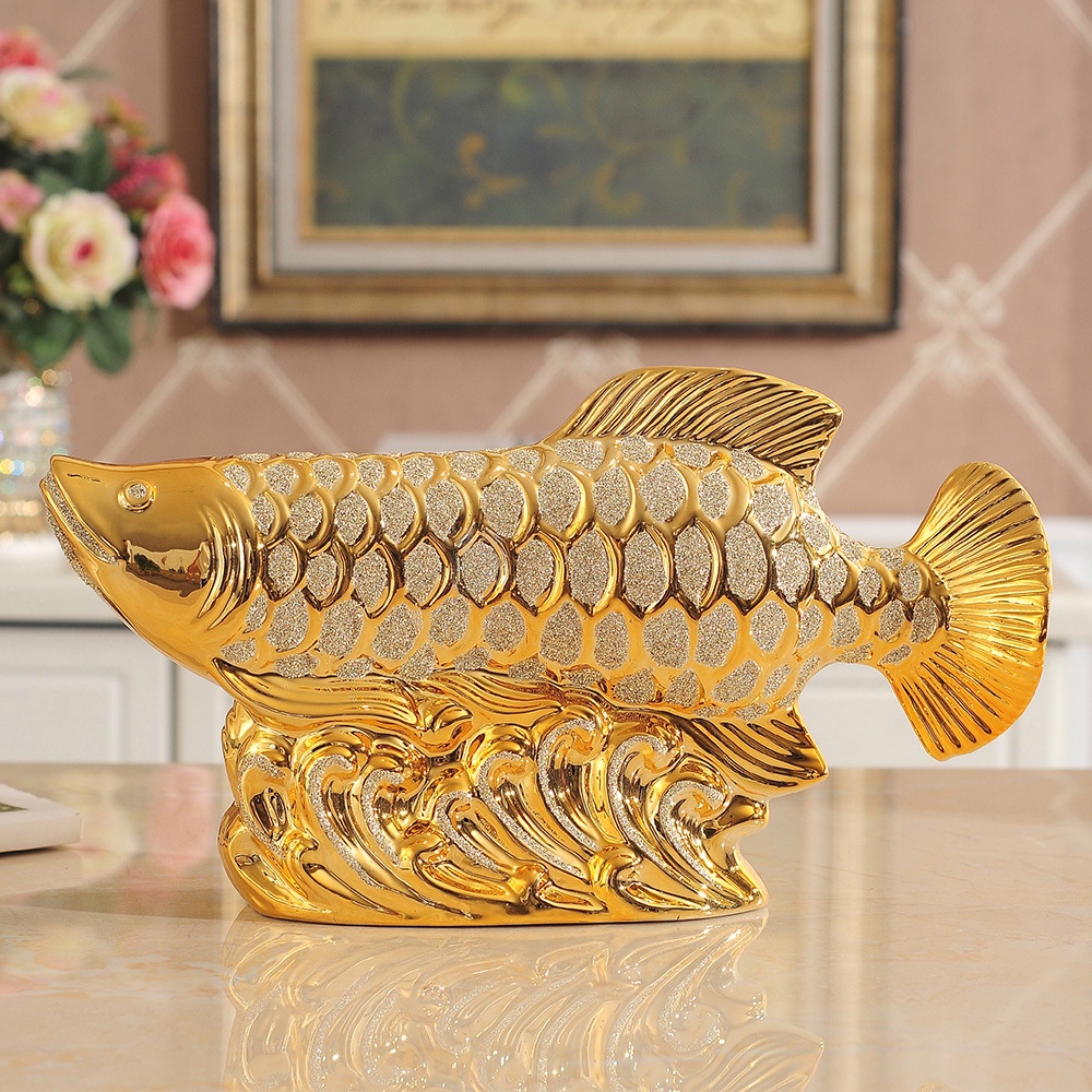 Chinese Style Ceramic Gold Arowana Ornaments Golden Creative Fish ...