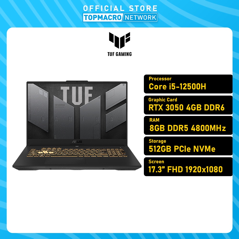 ASUS TUF F17 FX707Z-CHX044W GAMING LAPTOP (i5-12700H, RTX3050 4GB, 8GB ...