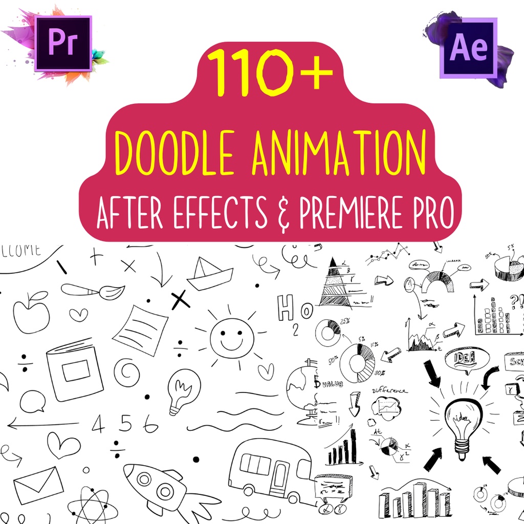 110 Sets Animated Doodles Pack Template Bundle Collection Free Updates ...