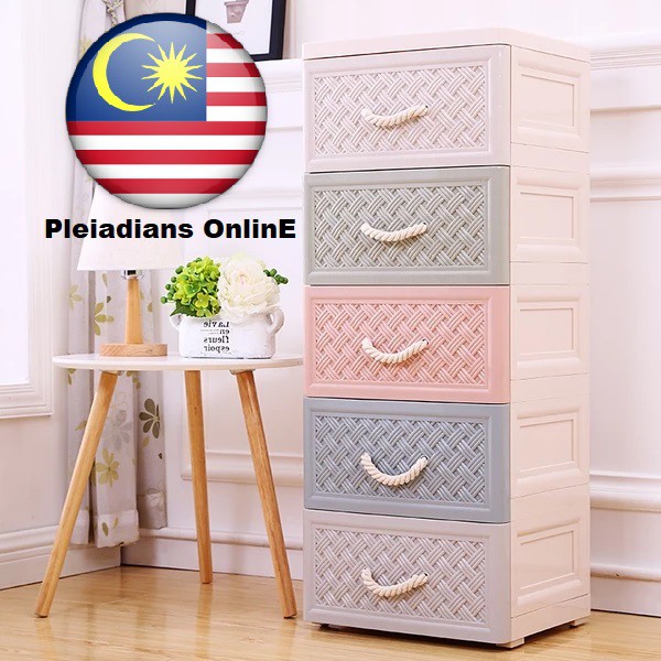 HOMIEE Nordic Laci Baju Drawer Simpan Rattan Storage Cabinet Perabut ...