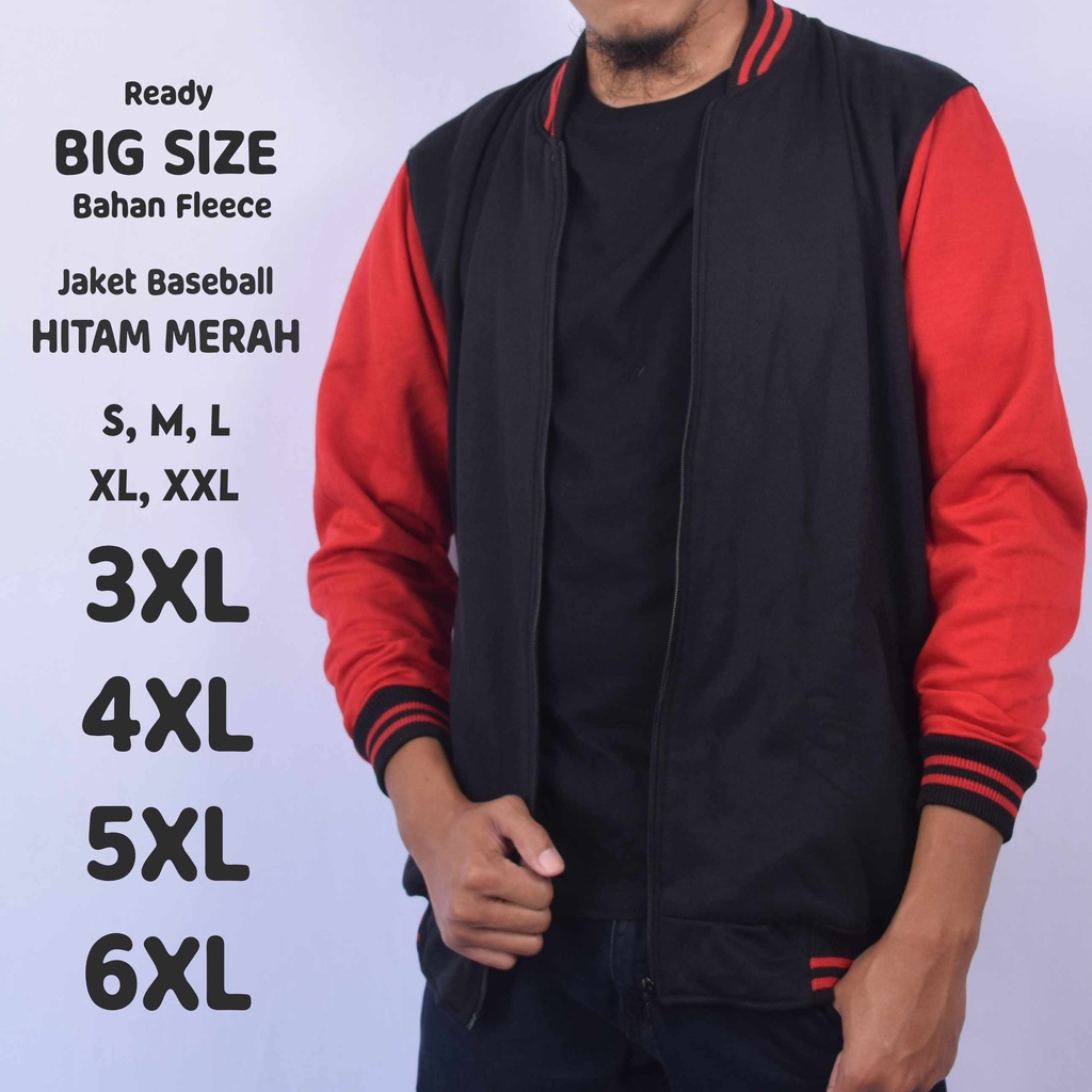 MERAH HITAM Baseball Bomber Jacket Jumbo Big Size Black Red S M L XL ...