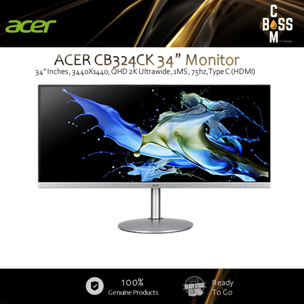 *NEW* ACER CB342CK PROSUMER 34" INCHES MONITOR (3440X1440,QHD 2K ULTRAWIDE,1MS,75HZ,TYPE C,HD MI ...