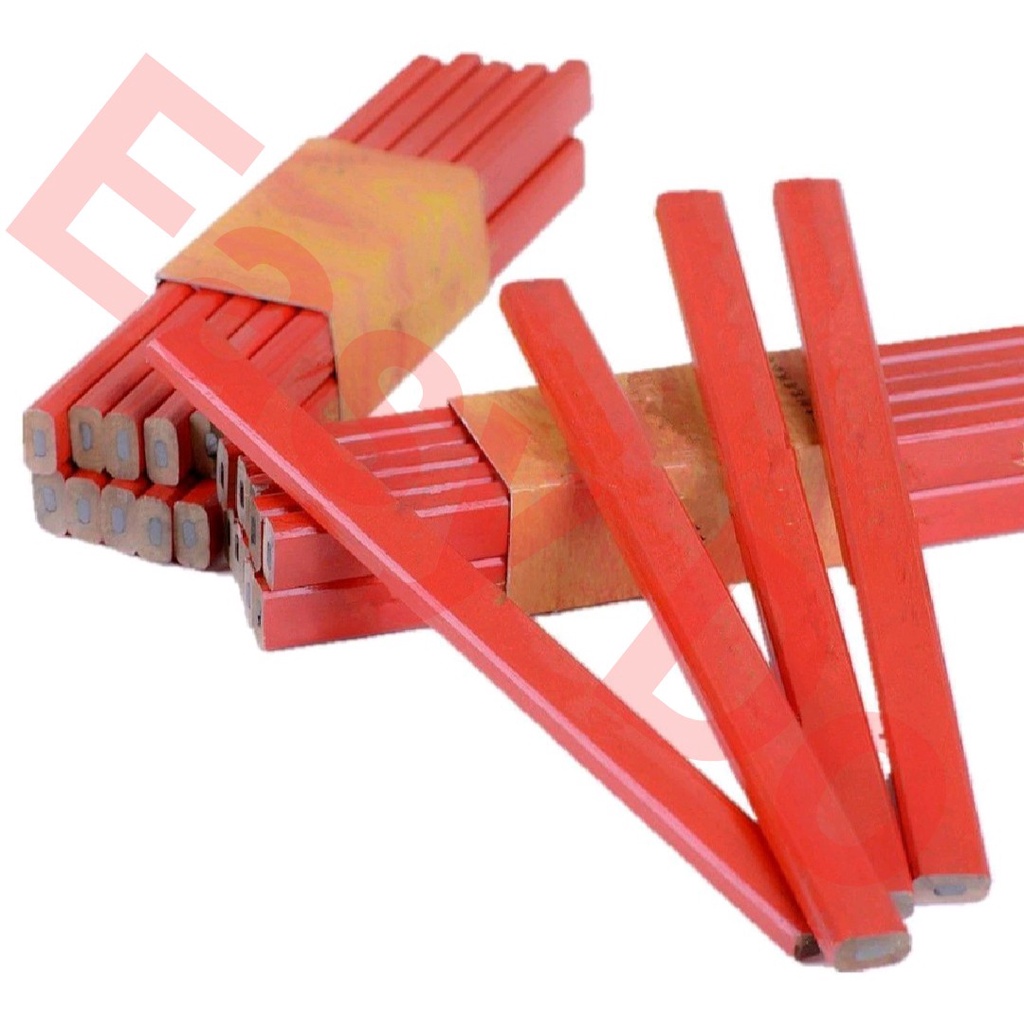 Wooden Carpenter Pencils 全红蓝铅笔 木工记号笔 Woodworking marker pencil 木工笔 八角笔 ...