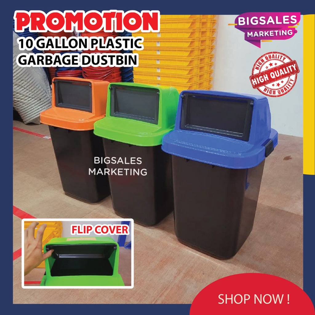 BIGSALES 10 Gallon Plastic Garbage Dustbin Trash Pail FDB 494 / Tong ...