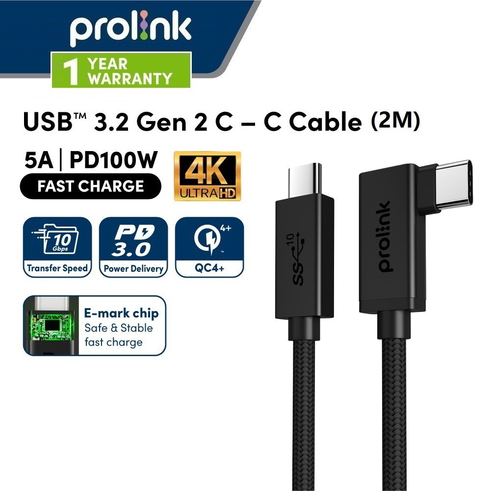 [E-Mark Chip] Prolink 100W PD USB-C 3.2 Gen 2 Fast Charging Thunderbolt ...