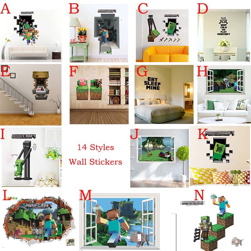 3D Wall Stickers Cartoon Game Minecraft Steve Decal Kids Rooms Home ...