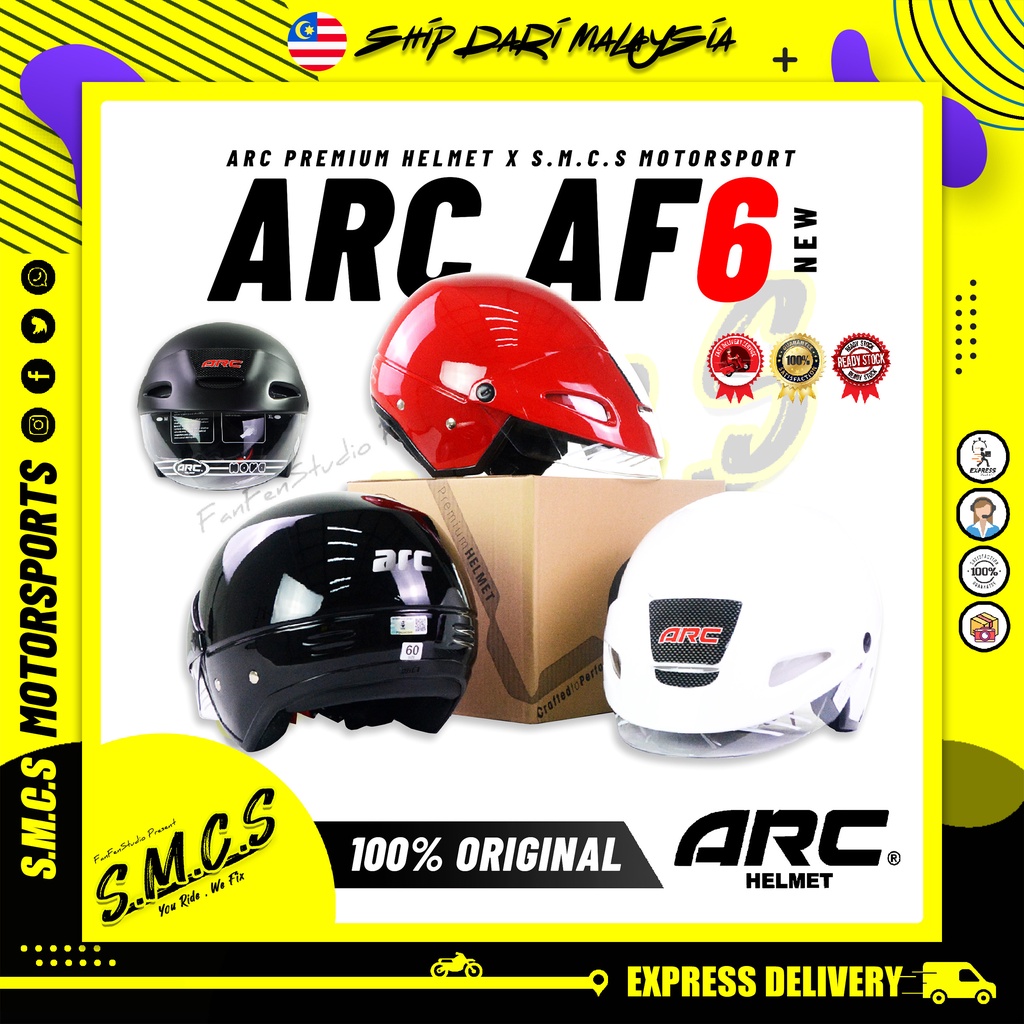 ARC Steng AF6 [New] Helmet Unique Visor Cap 2/3 Half Cut Matt Black ...