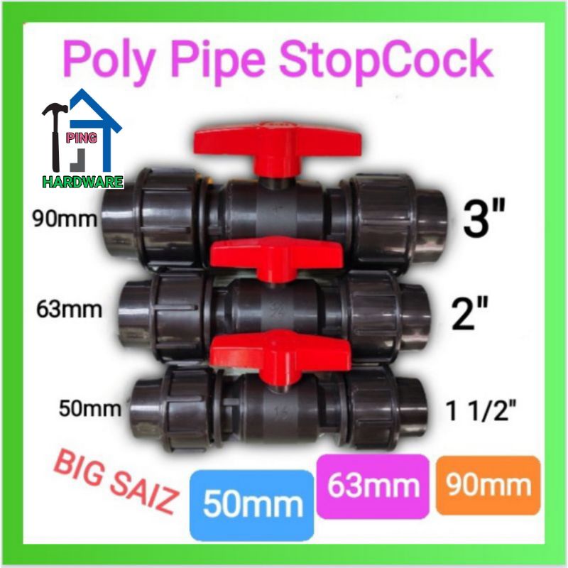 50mm/63mm/90mm(Ready Stock) POLY PIPE HDPE PP StopCock PP Compact Ball ...