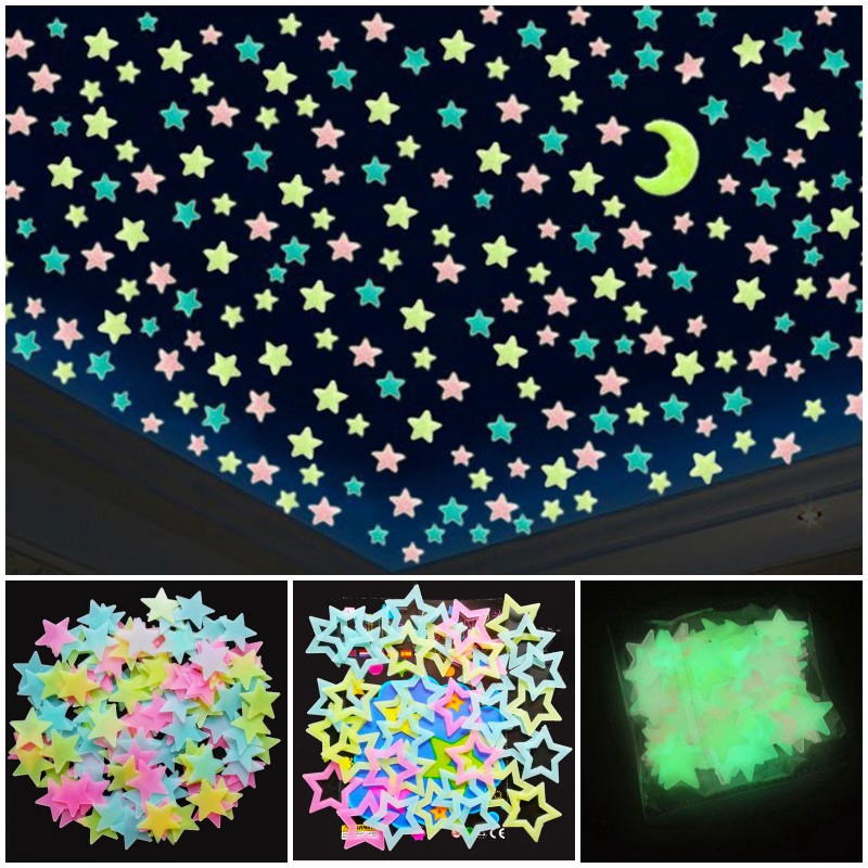 [Recommend] 3D Wall Sticker Stars Luminous Stickers Fluorescent Moon ...