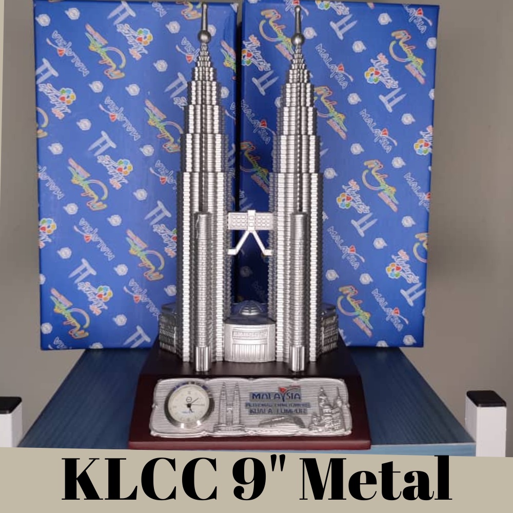 Ready Stock 🎁 KLCC Malaysia 9 Inches Metal Wooden Base Twin Towers With ...