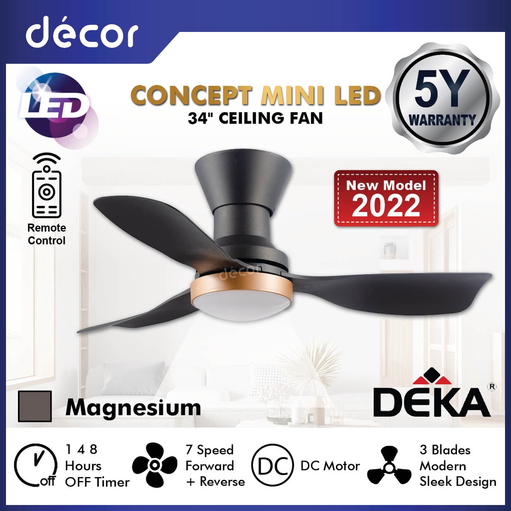 DEKA Fan DEKA CONCEPT MINI LED 34" 3 Blades 14 Speed DC Motor Remote ...