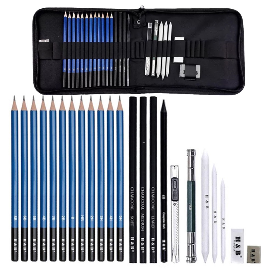 AVOSKY 24/32pcs Professional Drawing Pencil Set Stationery Sketch Kit ...