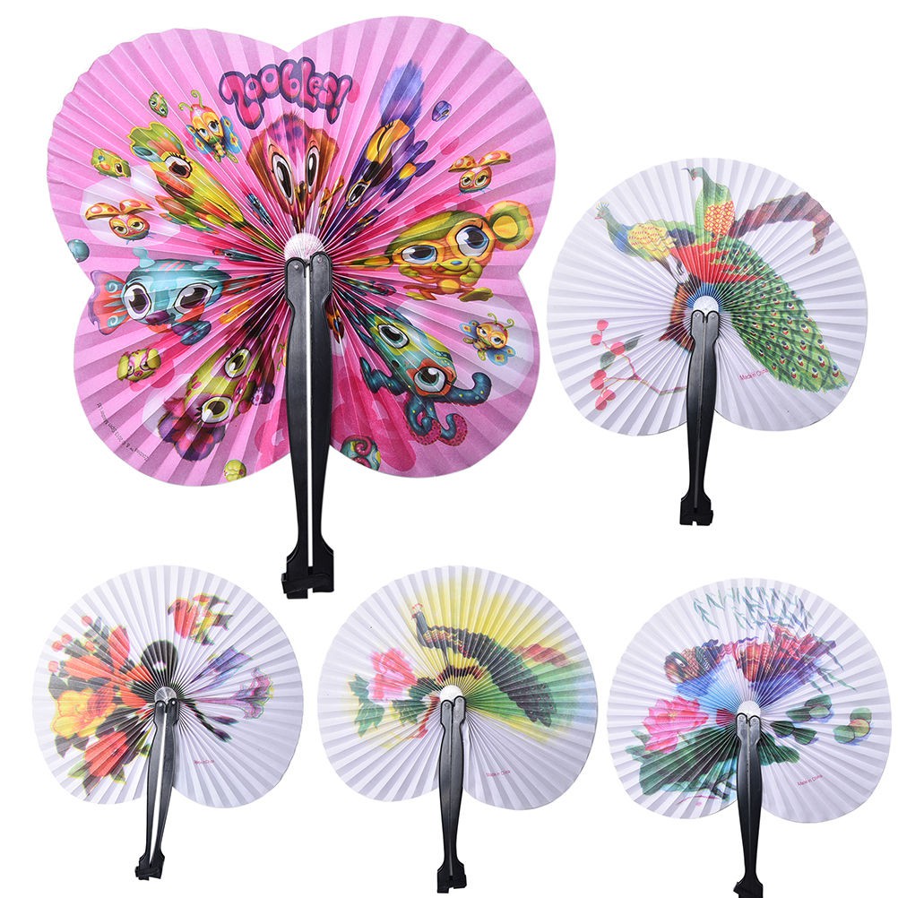 Summer Kids Child Girl Chinese Fan Folding Small Round Paper Hand Fans ...