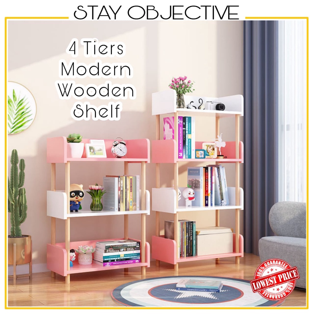 4 Tier Modern Wooden Rack Book Shelf Storage Cabinet Living Room Home ...