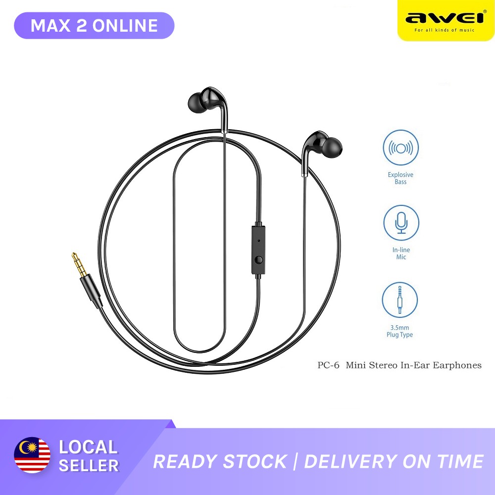 Awei PC-6 In-Ear Wired Earphone 3.5mm Plug Headset with Wire Mic ...