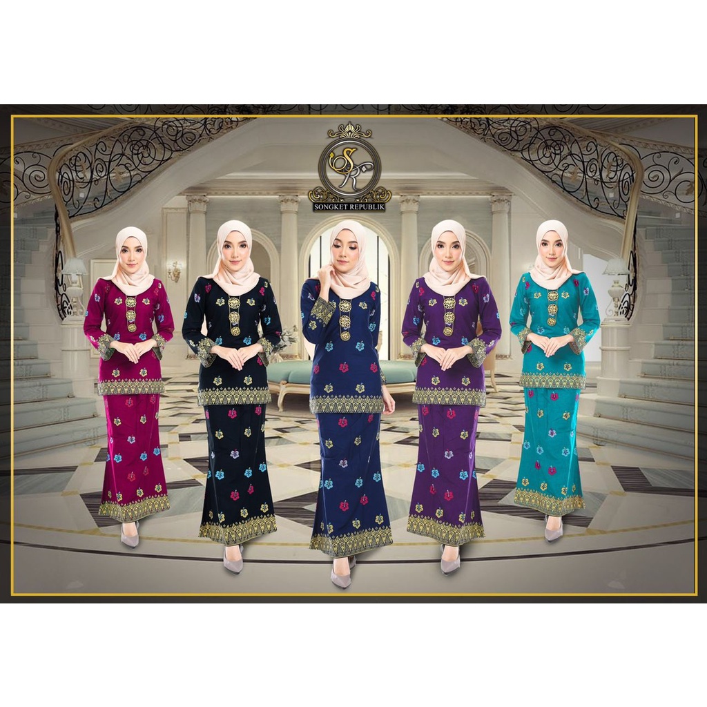 SONGKET REPUBLIK BAJU KURUNG MODEN BUNGA RAYA COTTON PRINTED | Shopee ...