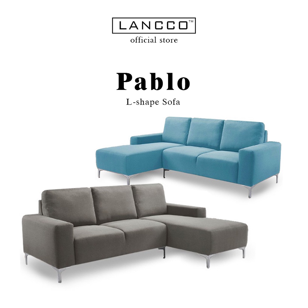 LANCCO Pablo L-shape Sofa Minimalist Design L 2320 Fabric Cushion - Grey & Blue color ...