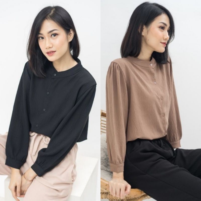 Kemeja Crinkle Shirtscrinkle Pleated Shirtswomens Topsplain Womens Shirts Shopee Malaysia