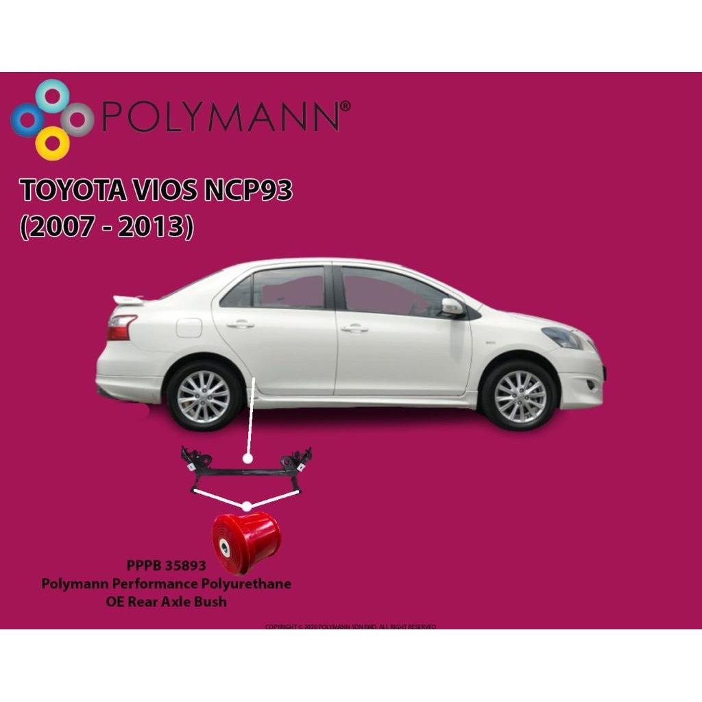 POLYMANN Toyota Vios NCP93 NCP150 (2007-2017) Rear Axle Polyurethane PU ...