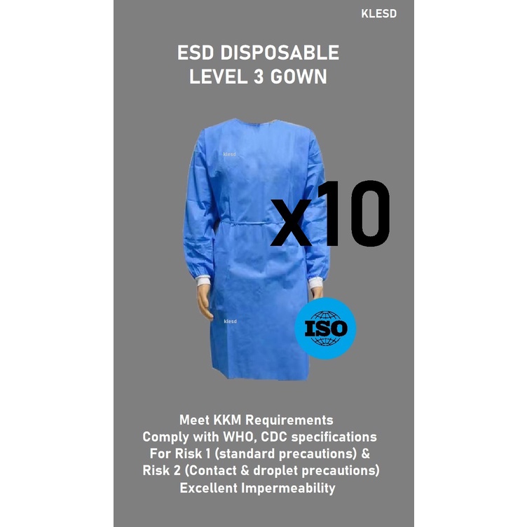Disposable CPE Isolation Gown (10pcs)/ Level 3 Blue Gown/ comply with ...