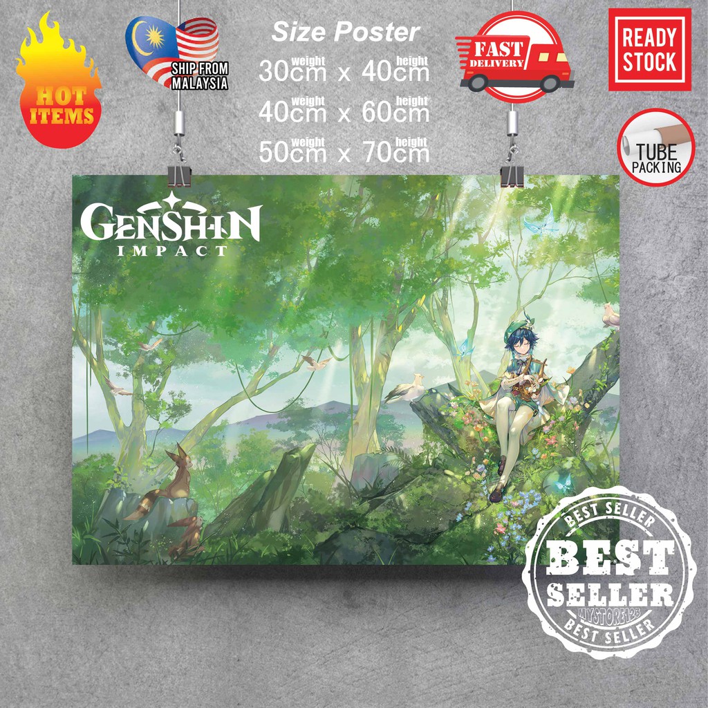 (Ready Stock) Genshin Impact poster Sticker Room decoration animation ...