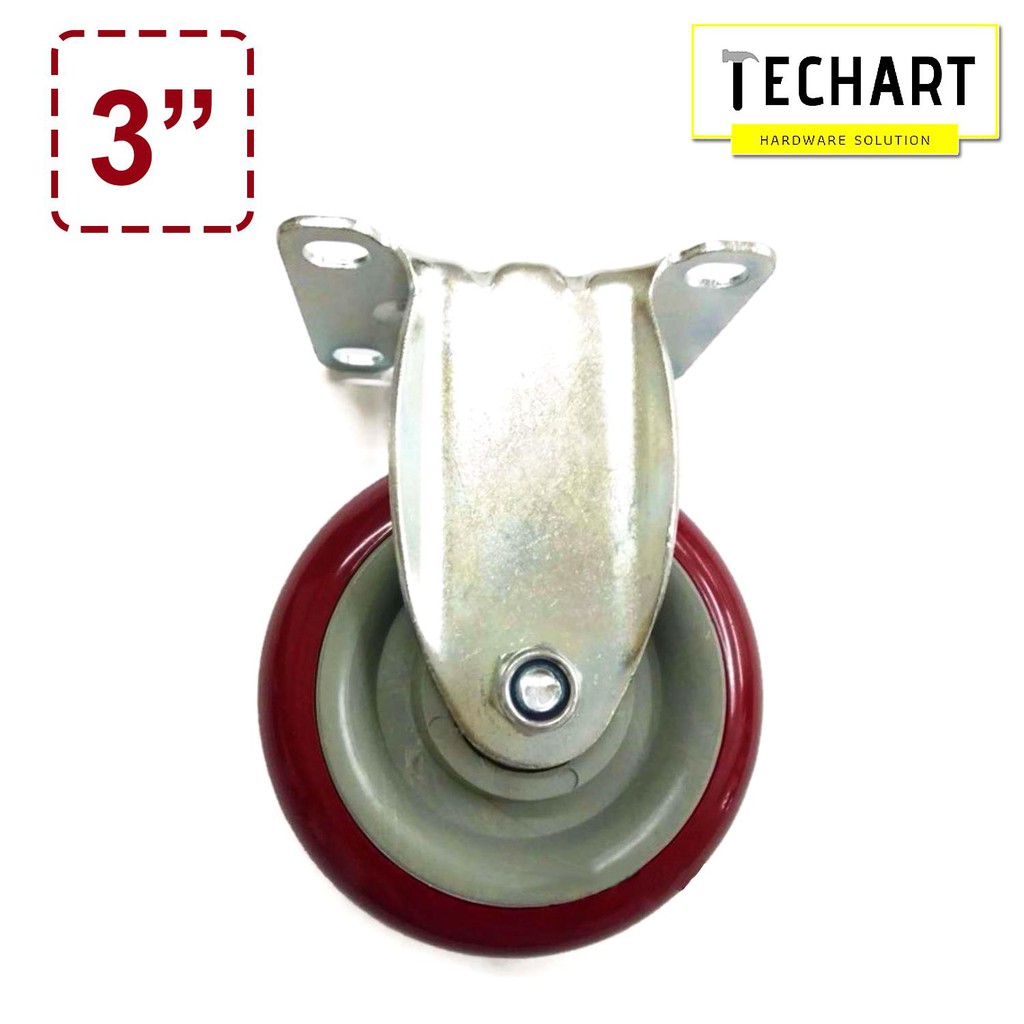 Red 3 Inch Medium-duty 140kg PU Brake Swivel Rigid Castor Wheels ...