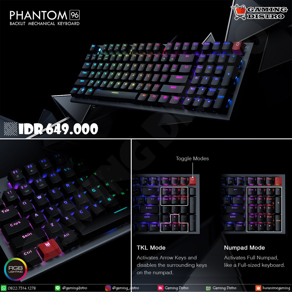 Tecware Phantom 96 RGB Hybrid Mechanical Keyboard - Tecware Phantom 96 ...