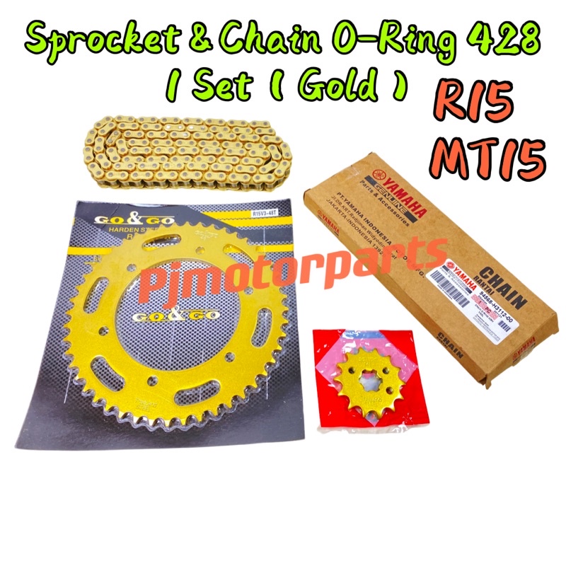 (1 Set) R15 R-15 MT15 MT 15 (O Ring) Gold Sprocket Spocket Spoket ...