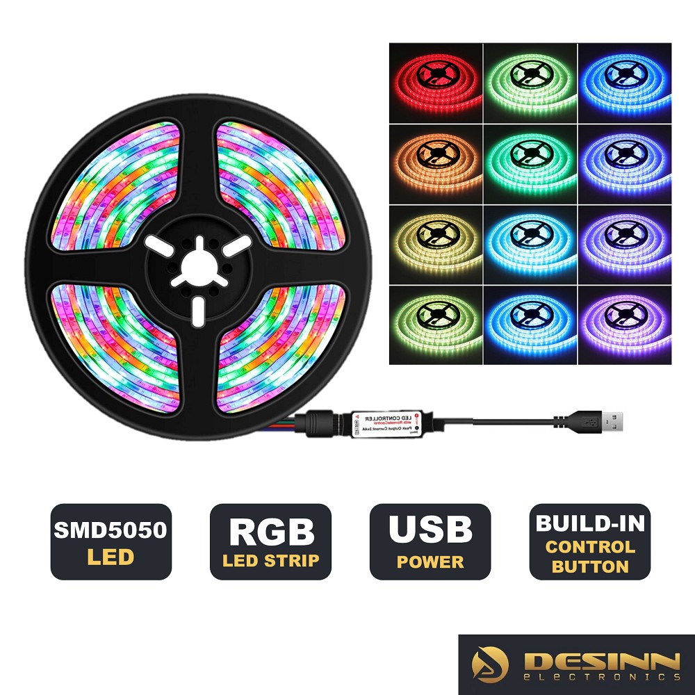 USB 5V LED Strip Light RGB SMD5050 with build in Control Button lampu ...